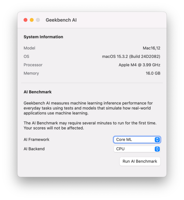 MacBook Air 13 M4 16 GB RAM 256 GB SSD - Geekbench AI 01 | iMagazine